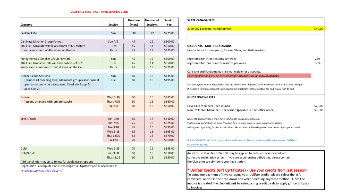 Fall 2021 Pricing :: Program Registrations - EYSC